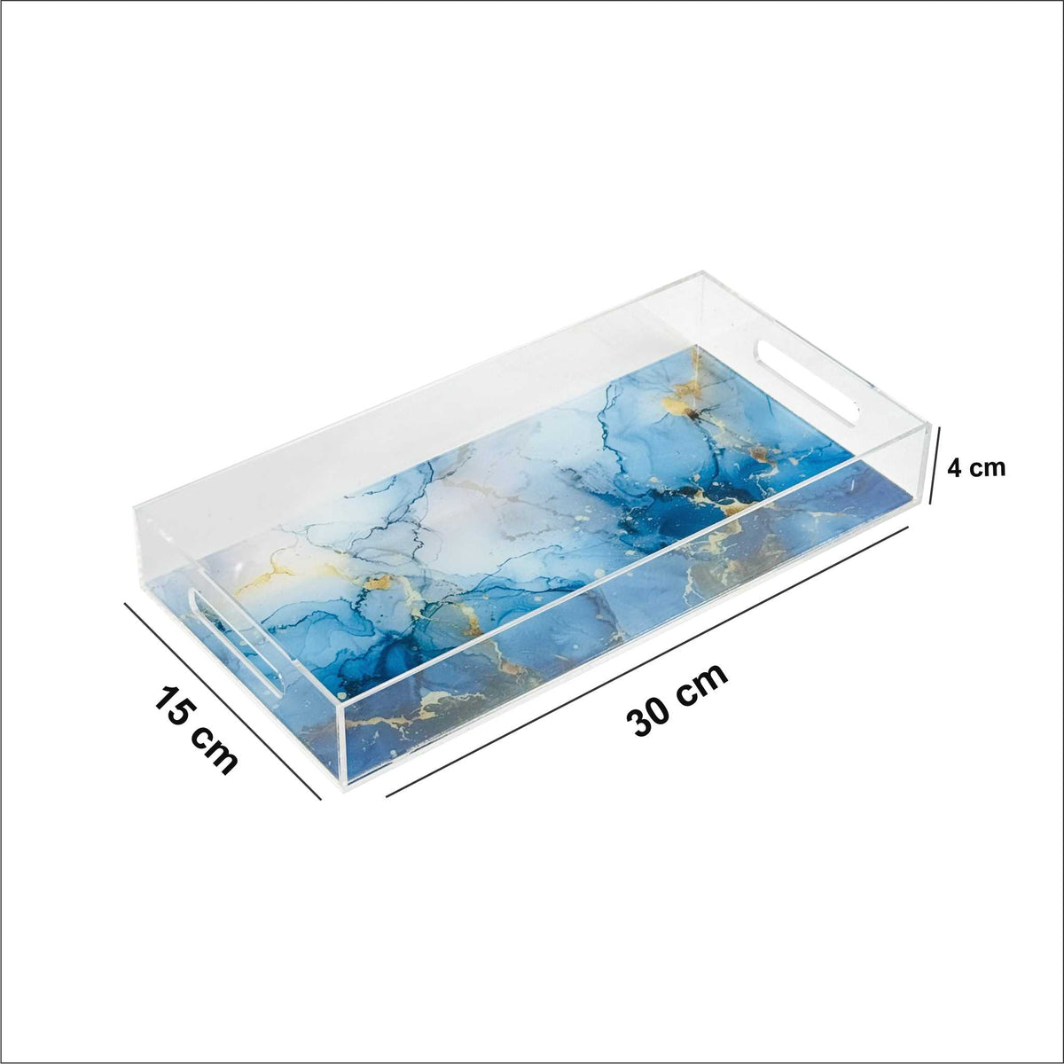 Clear Acrylic Chocolate Serving Tray – Blue Marble Design | Eplexi Kuwait
